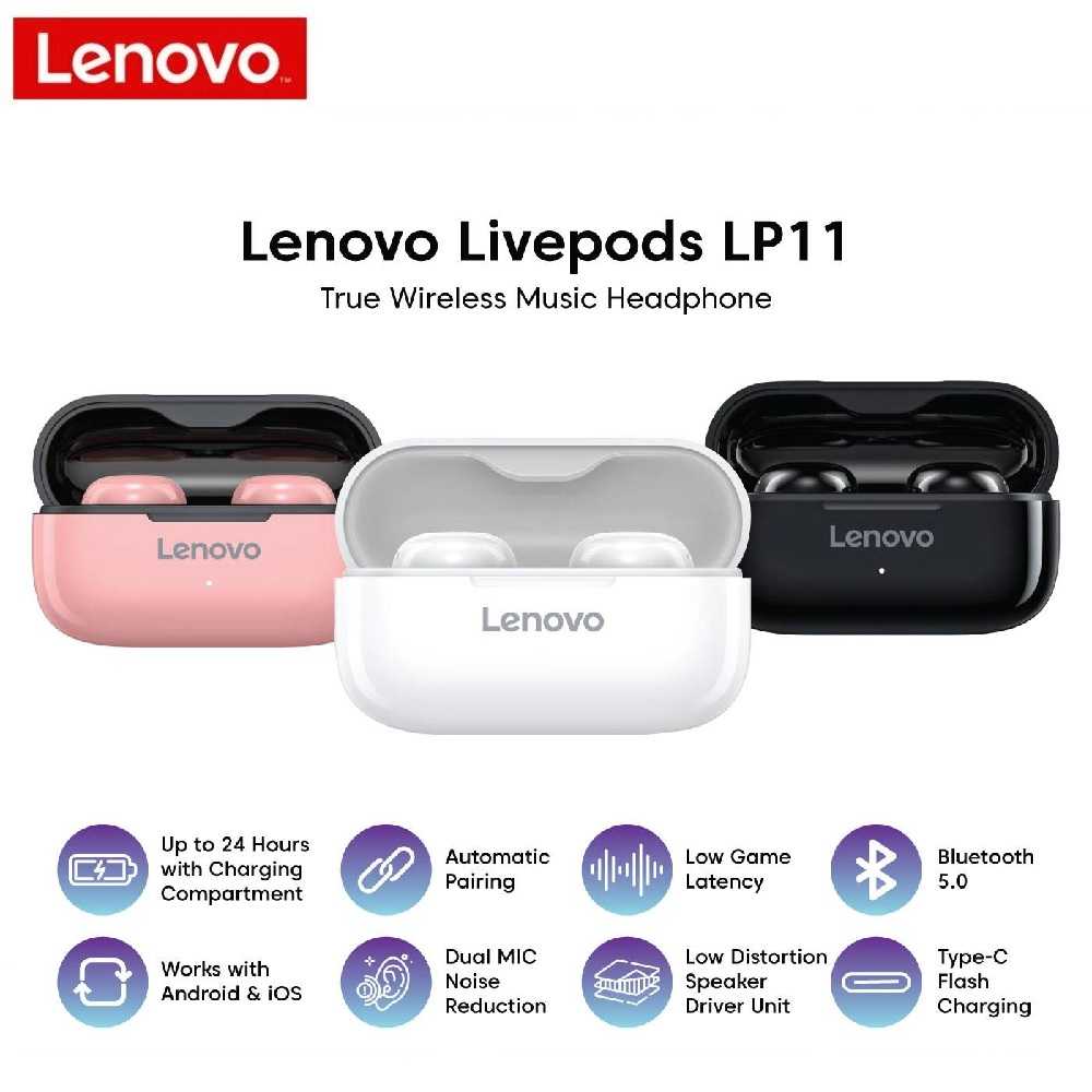 Jual LENOVO LivePods LP11 - TWS Bluetooth Earphone with 300mAh