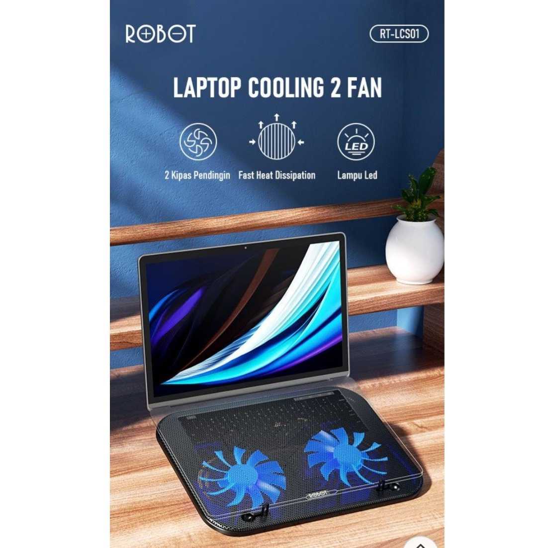 Jual Cooler Pad Robot RT-LCS01 Portable Dual Fans/Ultra Quiet