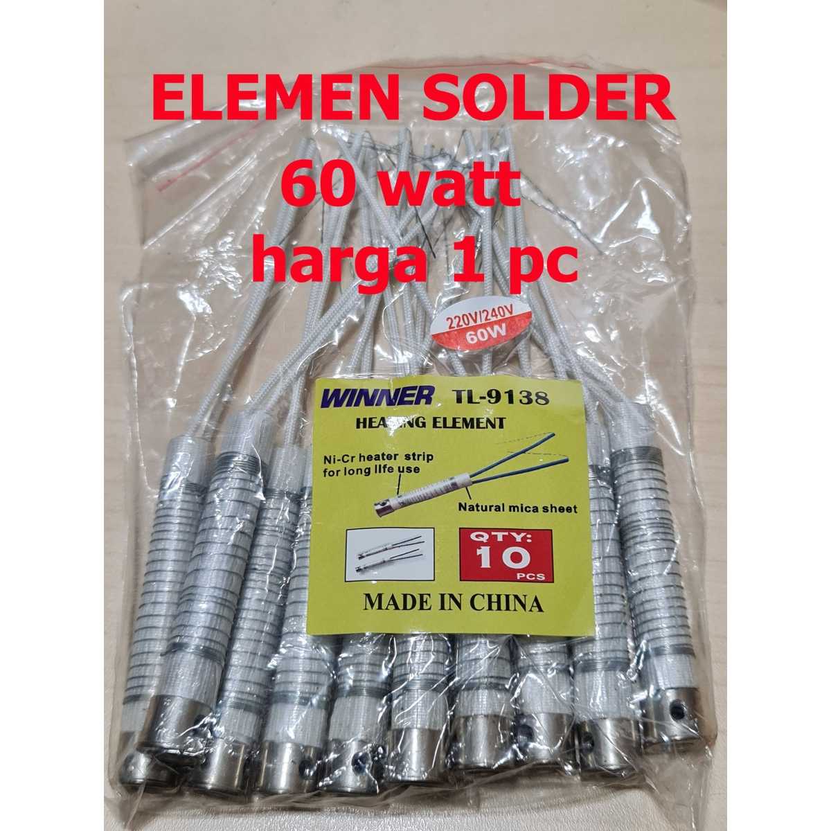 Jual Element solder 60w Merk WINNER Tl-9138 220V Elemen 60 W