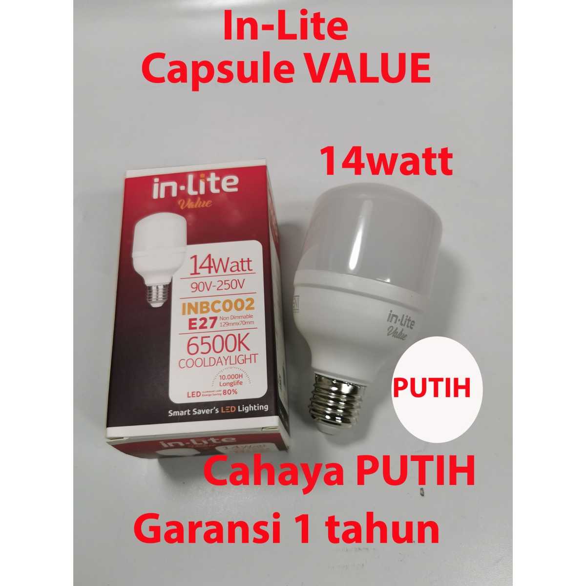 Jual cahaya PUTIH VALUE lampu capsule led 14w merk in-lite in