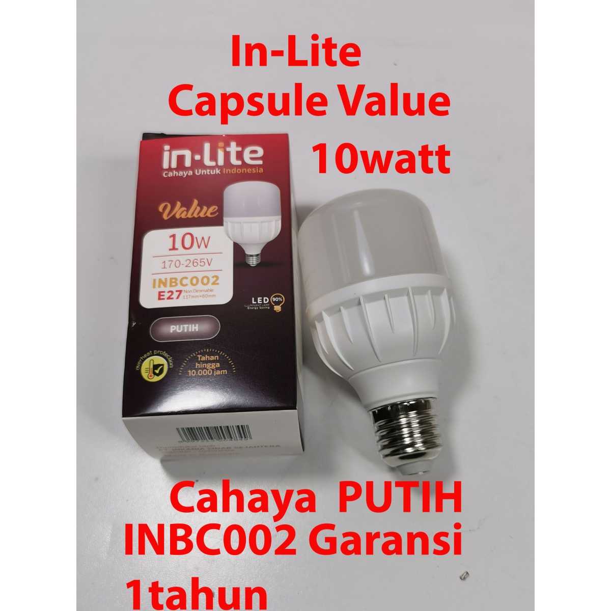 Jual cahaya PUTIH VALUE lampu capsule led 10w merk in-lite in