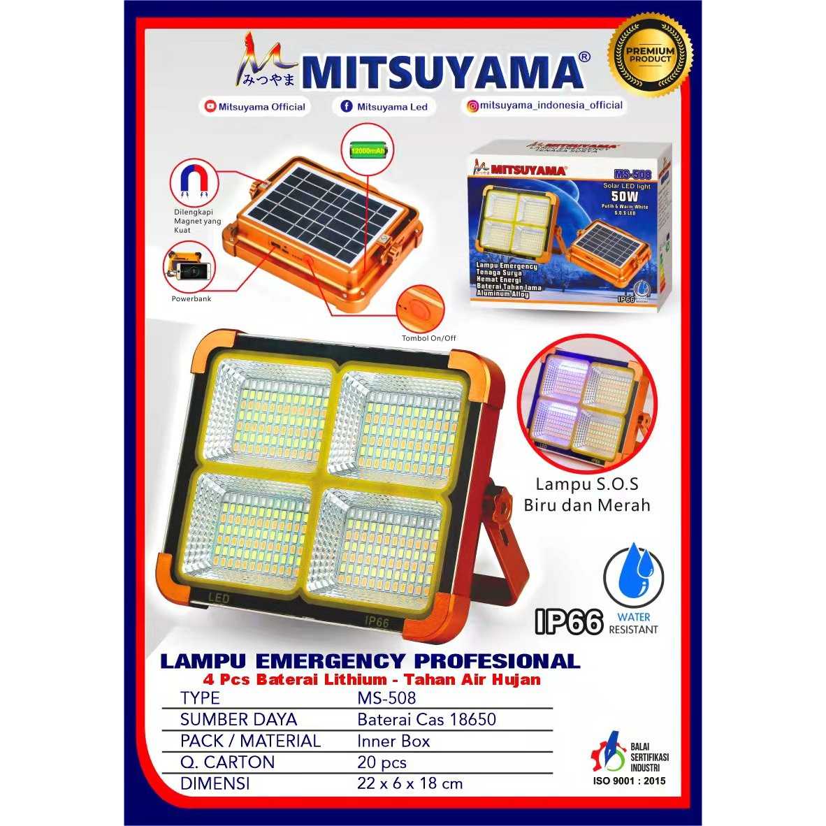 Jual Lampu Emergency Mitsuyama MS-508 LED Light 50W power bank