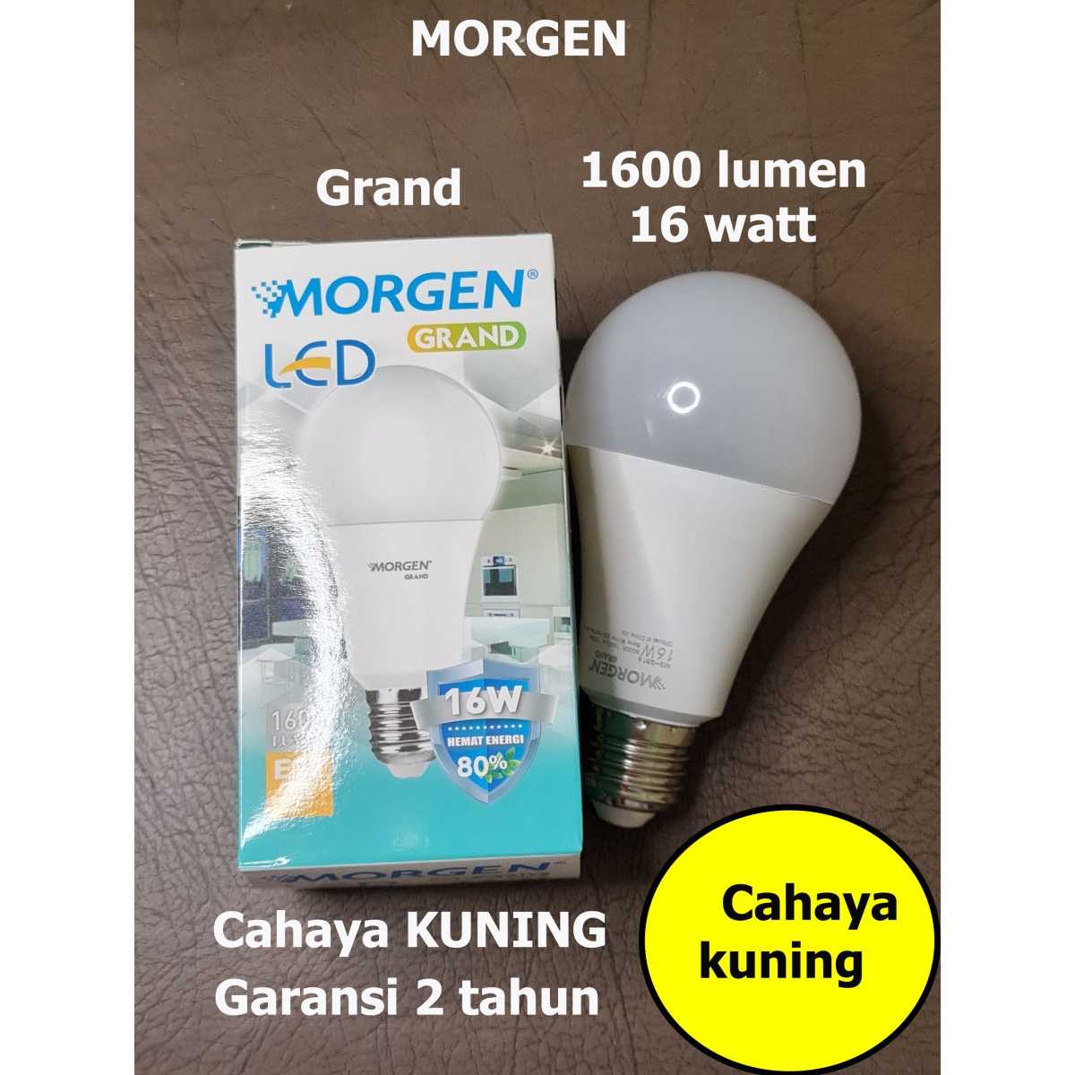 Jual Cahaya KUNING Lampu LED bulb Grand 16 watt Merk MORGEN