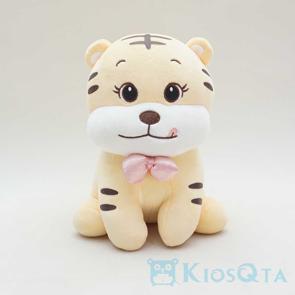 Jual boneka macan cute tiger duduk dasi kupu kupu pink medium