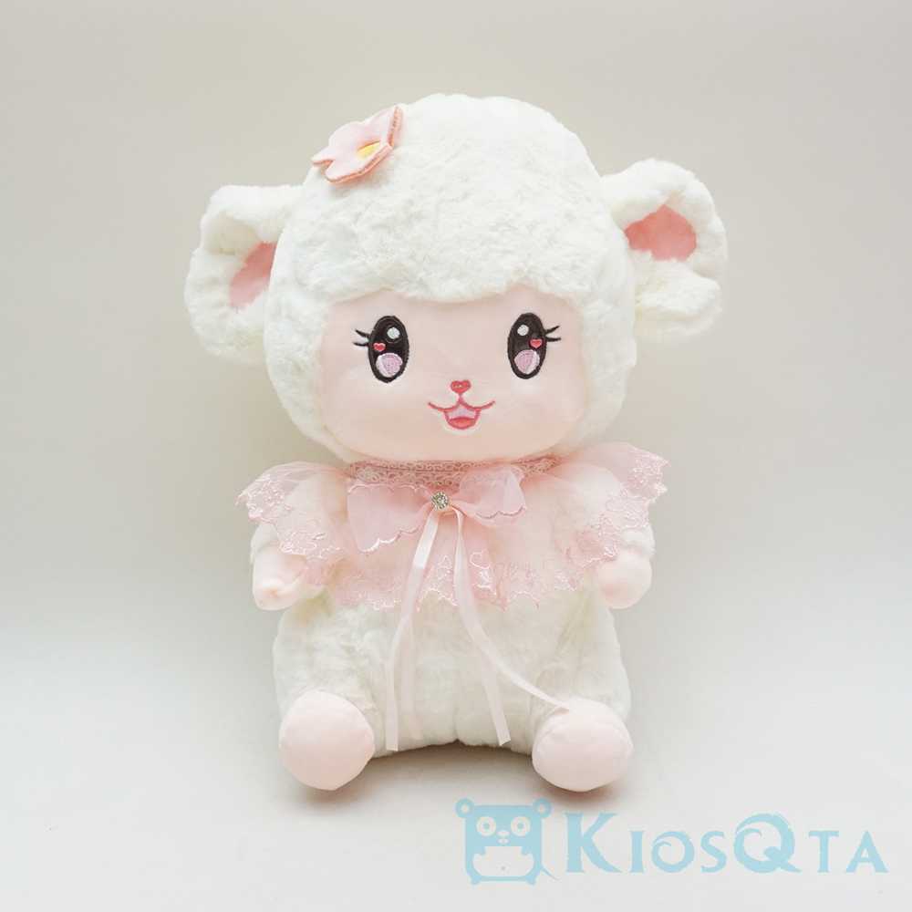 Jual boneka domba cantik lucu putih renda pita pink large