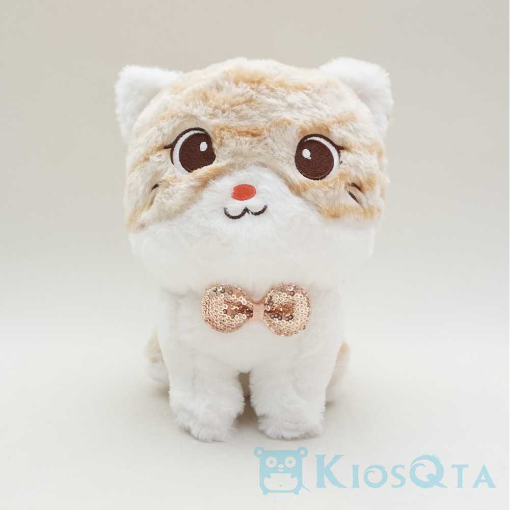 Jual boneka kucing loreng mata belo dasi kupu kupu coklat muda