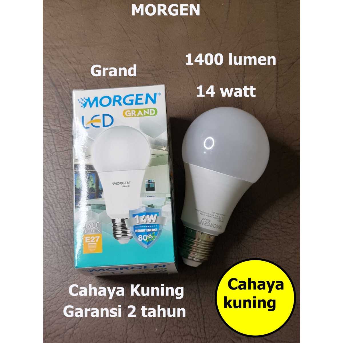 Jual Cahaya KUNING Lampu LED bulb Grand 14 watt Merk MORGEN