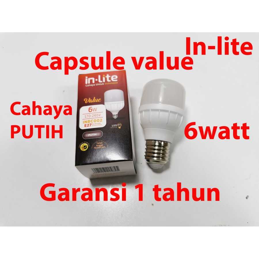 Jual cahaya PUTIH VALUE lampu capsule led 6w merk in-lite in