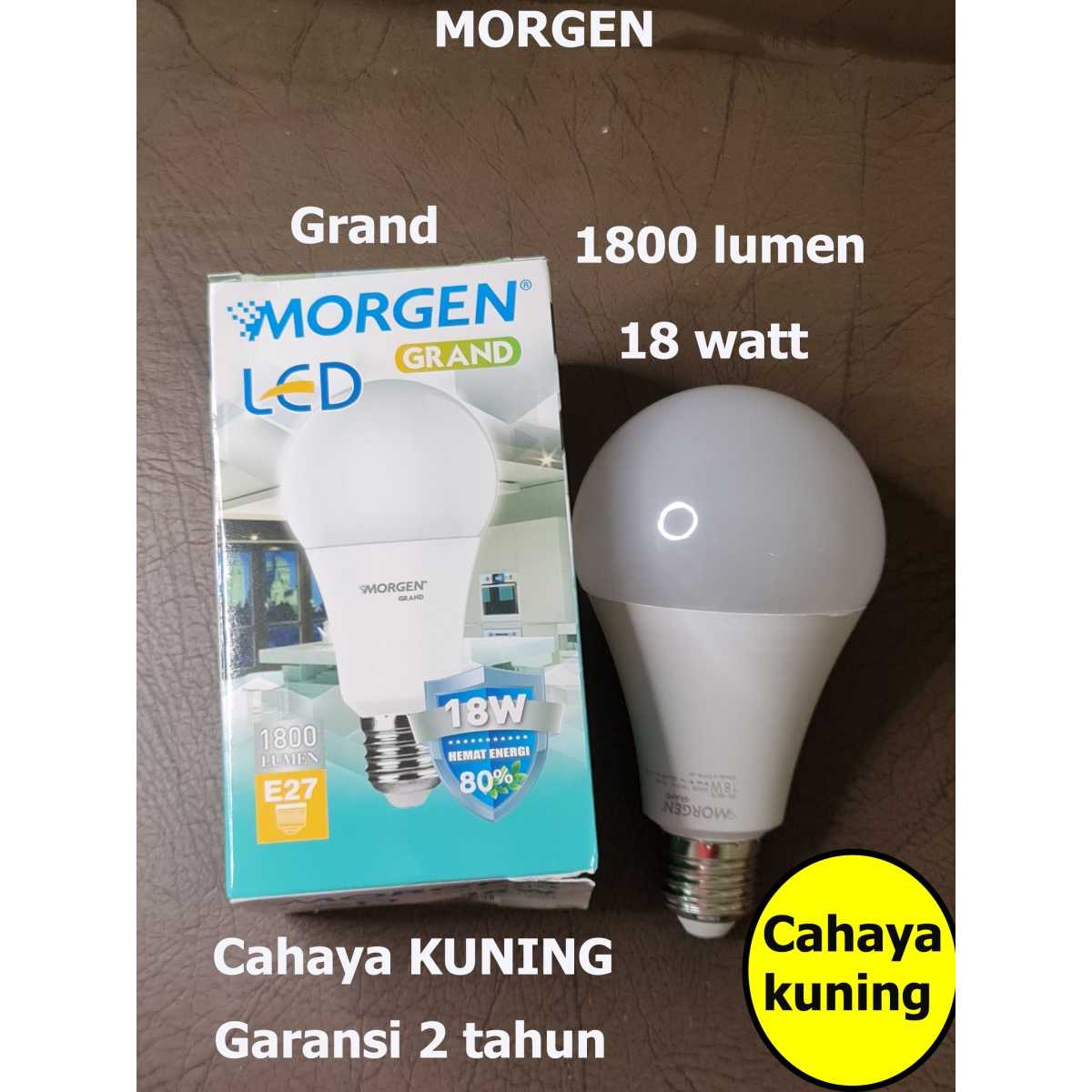 Jual Cahaya KUNING Lampu LED bulb Grand 18 watt Merk MORGEN