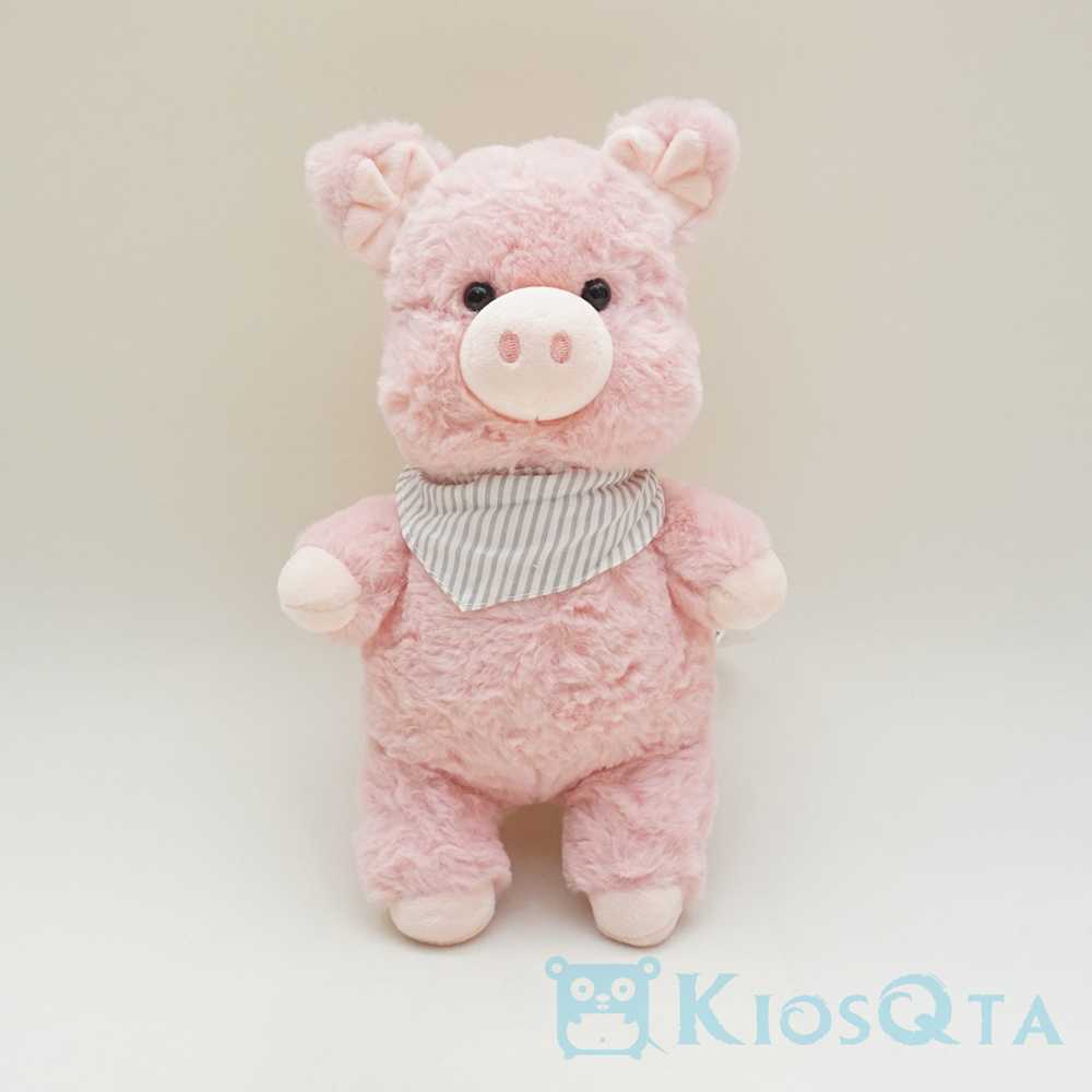 Jual boneka babi lucu pink syal abu abu berdiri standing pig