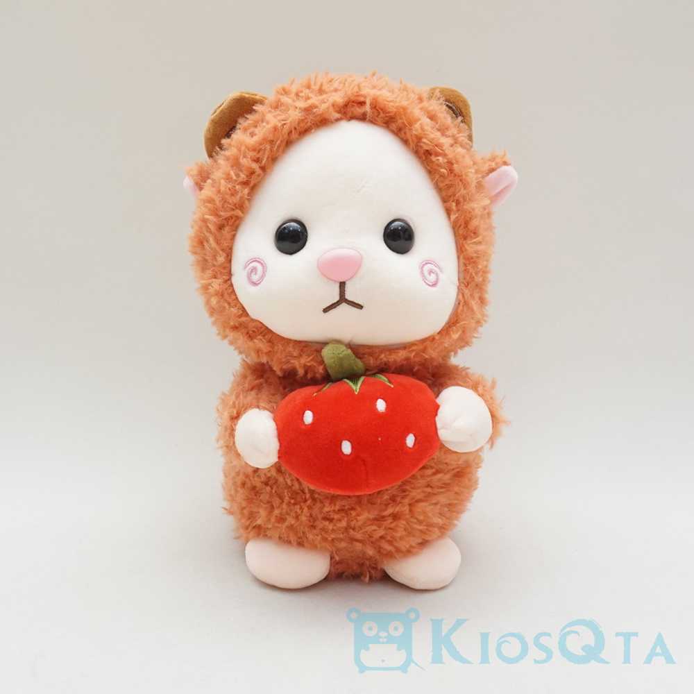 Jual boneka domba lucu little sheep coklat bawa strawberry small