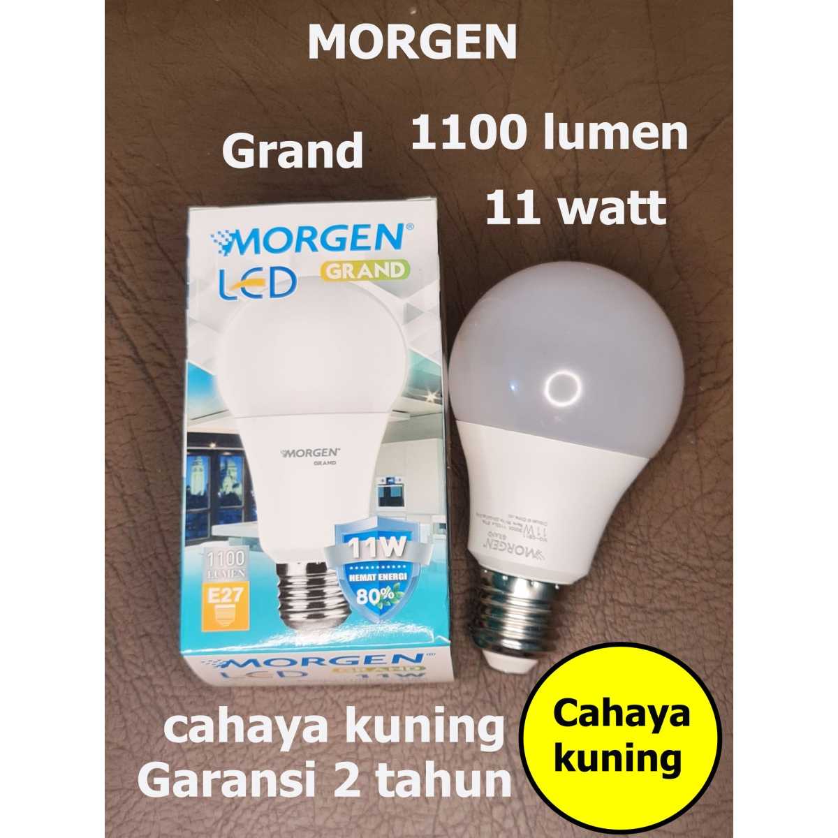 Jual Cahaya KUNING Lampu LED bulb Grand 11 watt Merk MORGEN