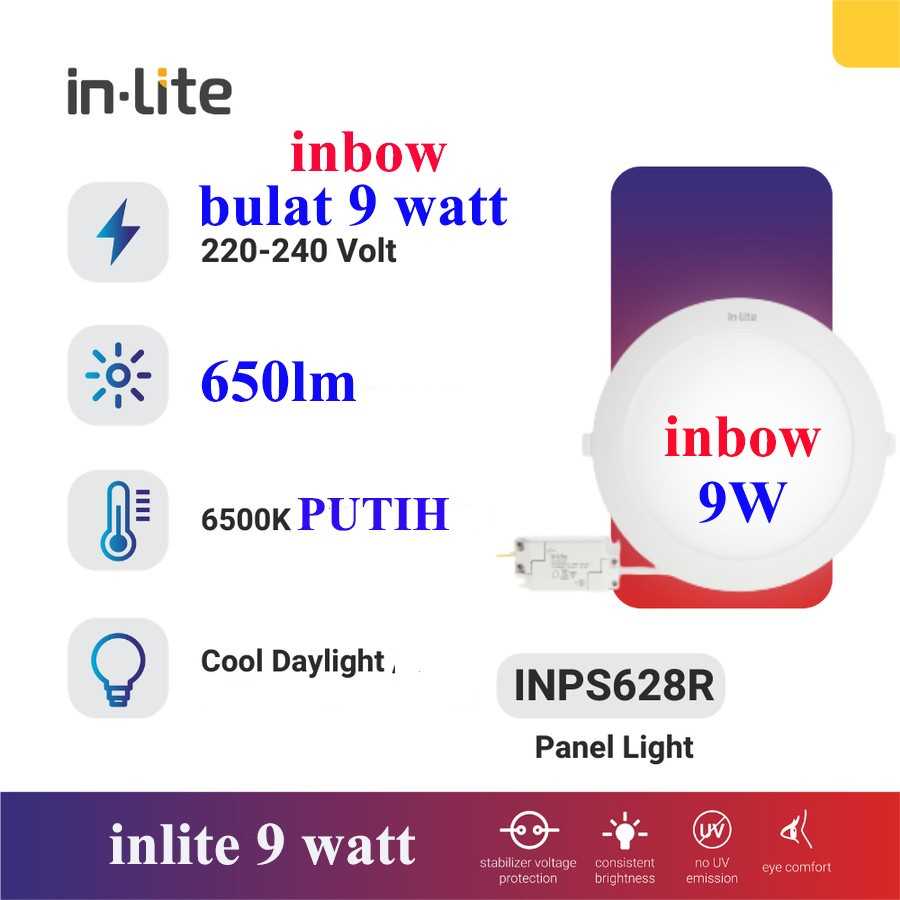Jual LAMPU PANEL LED 9w INBOW bulat INPS628R DOWNLIGHT IN-LITE