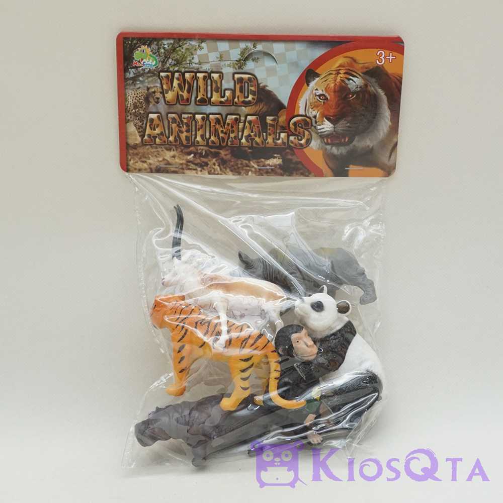 Jual mainan figure karet hewan hutan wild animals monyet harimau