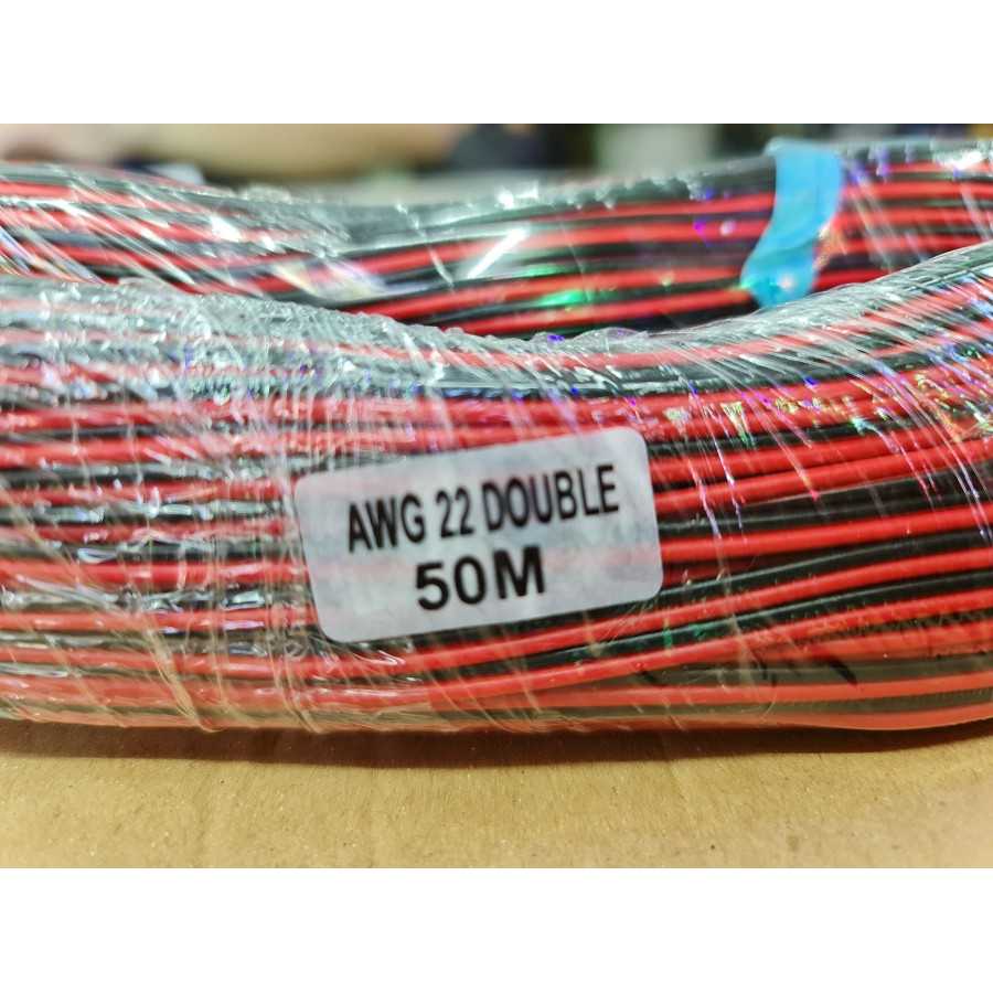 Jual Kabel Serabut AWG 22 Double / Isi 2 Merah Hitam 50 Meter
