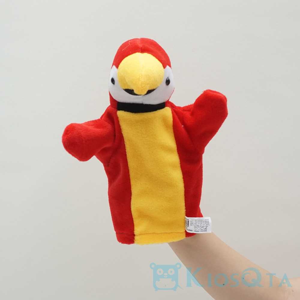 Jual boneka tangan handpuppet parrot burung kakatua merah kuning