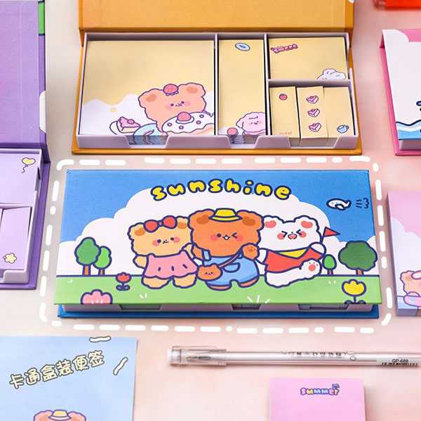 Jual sticky notes kartun box catatan tempel spring outing bear