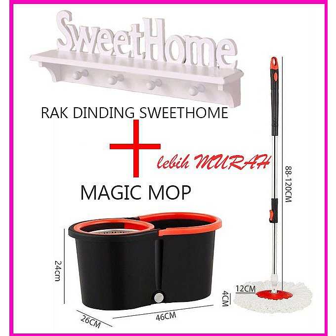 Jual PAKET HEMAT Magic Mop + Rak Dinding SWEETHOME harga lebih