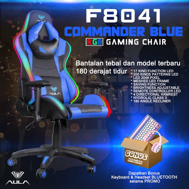 Jual Kursi Gaming/Gaming Chair RGB LED AULA COMMANDER F-8401
