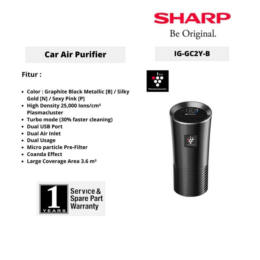 Jual SHARP CAR AIR PURIFIER PLASMA CLUSTER IG-GC2Y-B | Jakmall.com