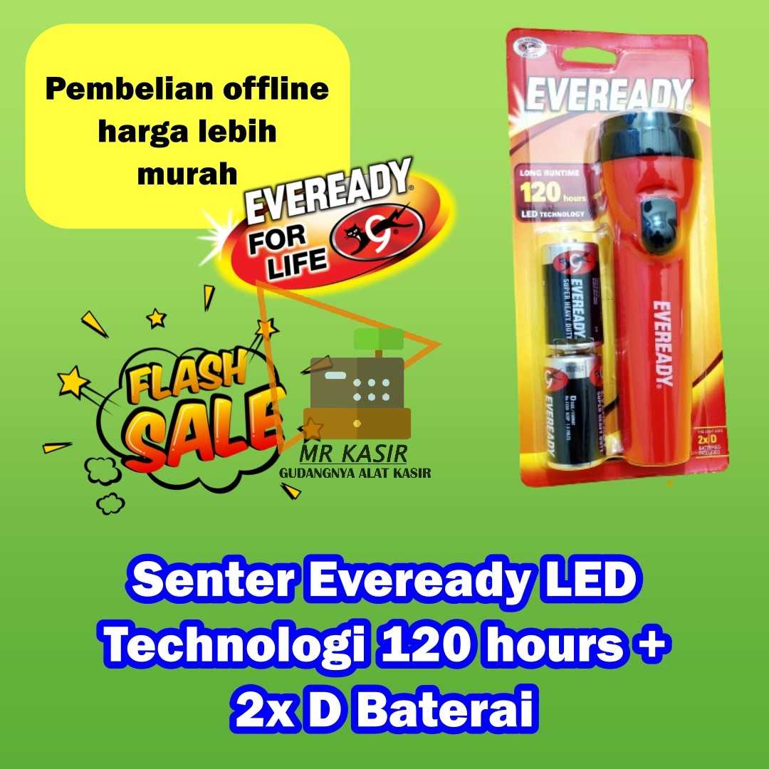 Jual Senter Eveready LED Technologi 120 hours bonus 2x D Baterai