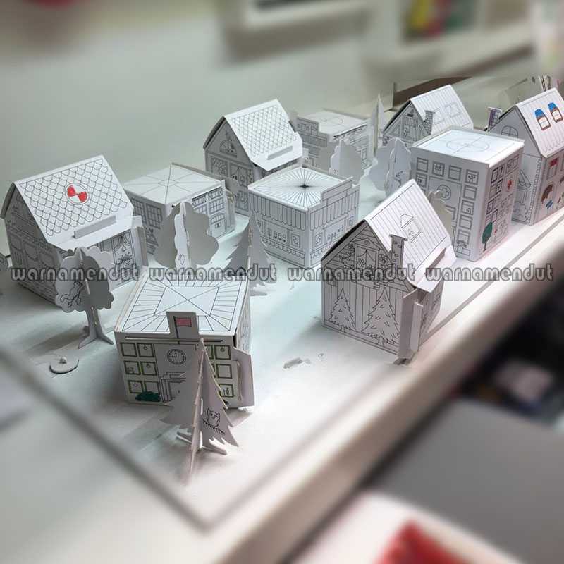 Jual Kreasi kertas lipat template rumah kota karton isi 10pc WMO