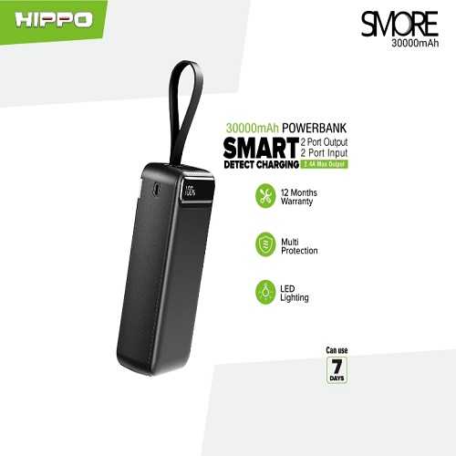Jual Hippo PowerBank Smore 30000mAh Smart Detect Charging - Hitam