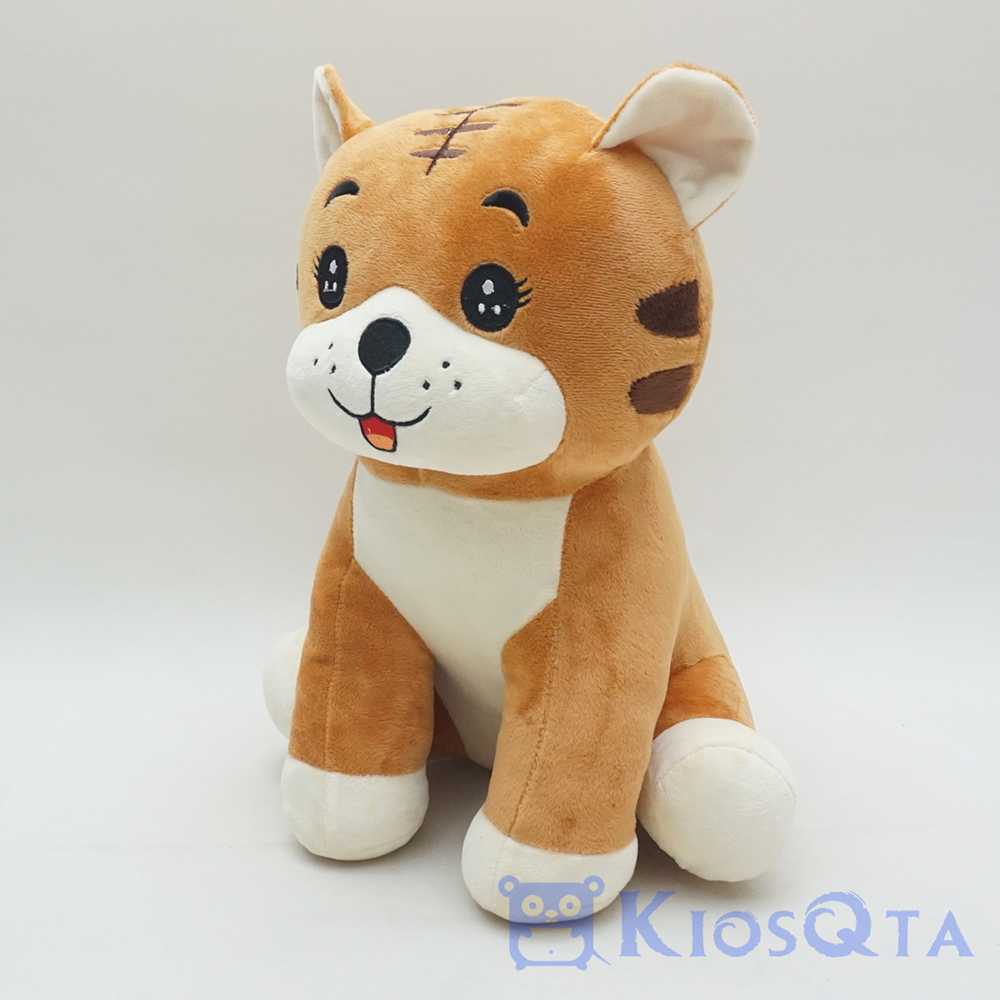 Jual boneka macan cute tiger kucing duduk coklat putih melet