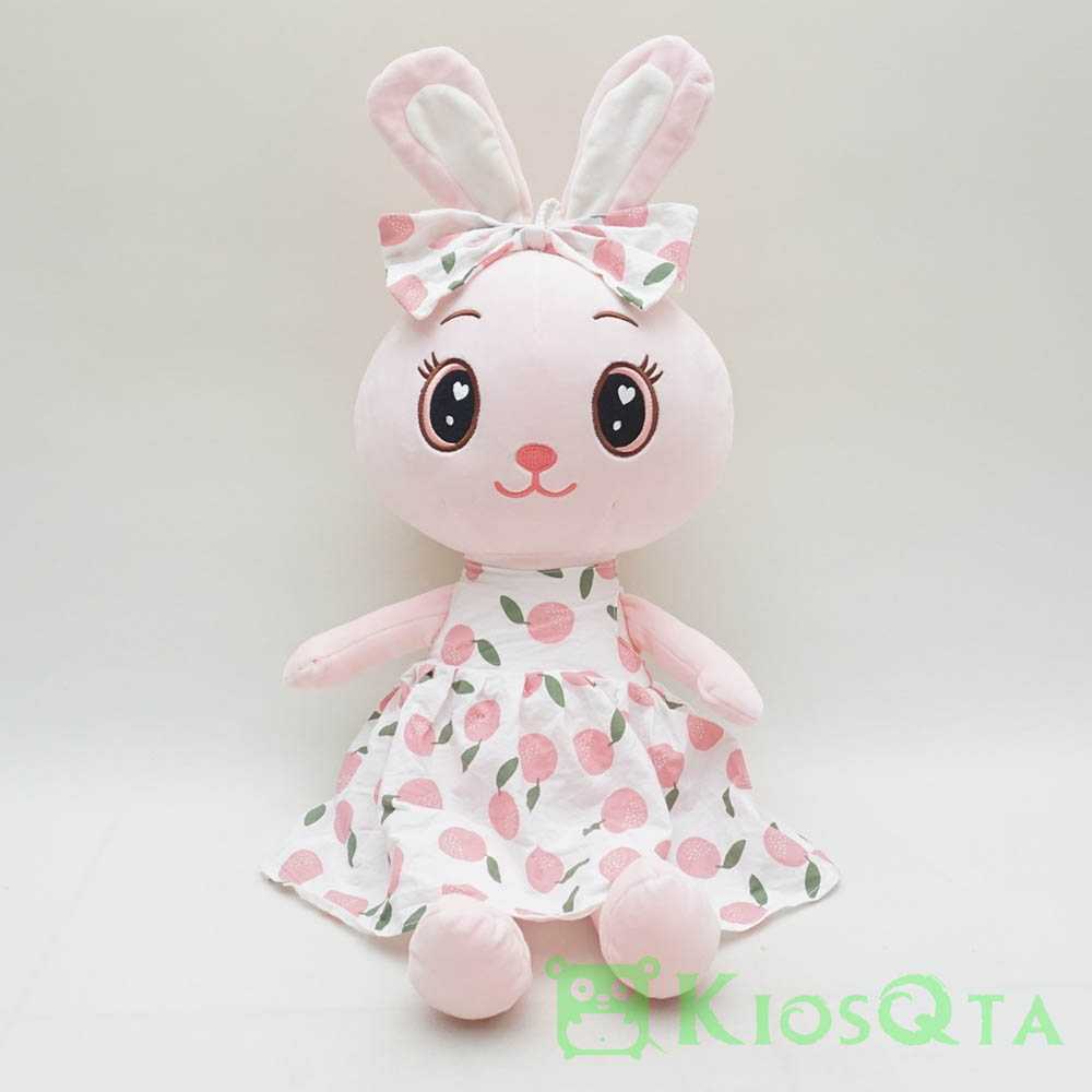 Jual boneka kelinci cantik cute rabbit gaun dan pita buah peach
