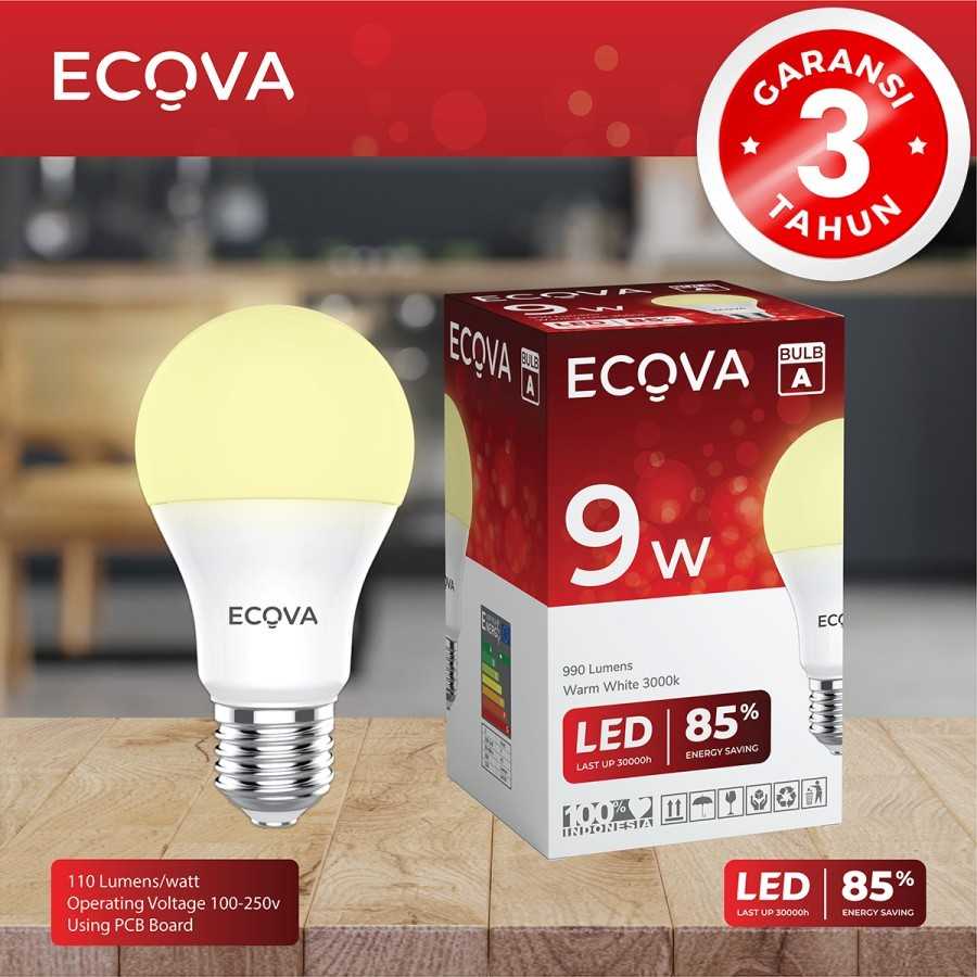 Jual Lampu LED BULB 9 Watt KUNING ECOVA GARANSI 3 TAHUN SNI 9w