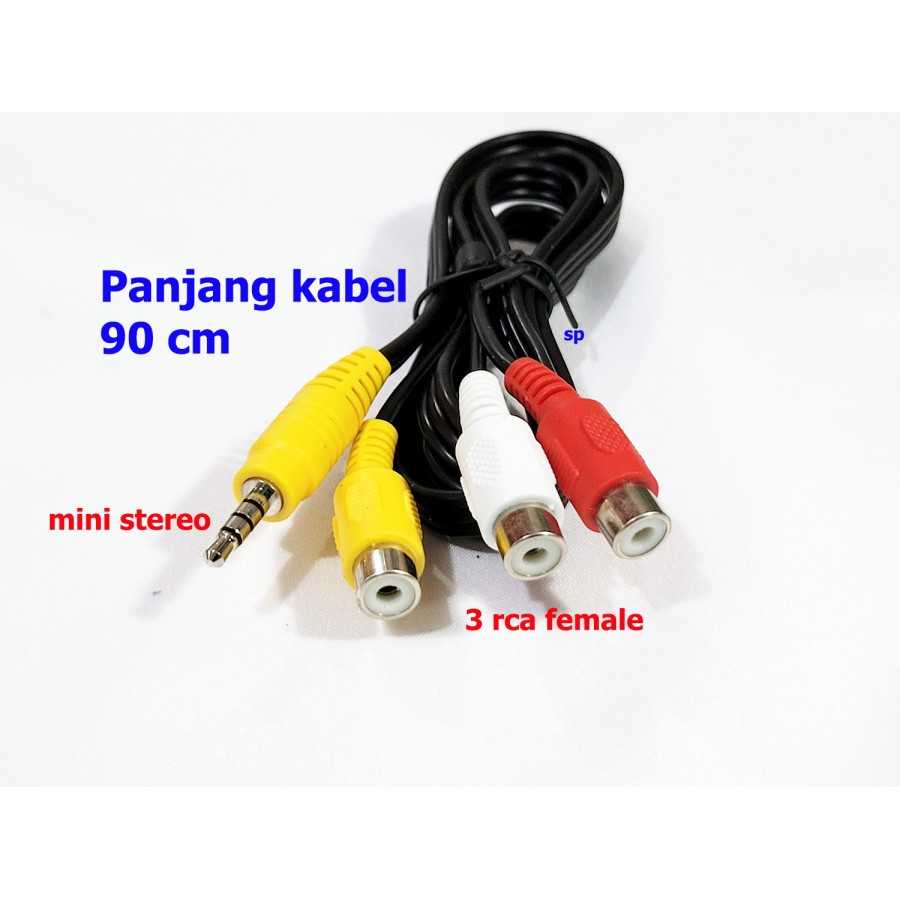 Jual mini stereo to 3 rca female panjang 90cm SP - 1 to 3 kabel
