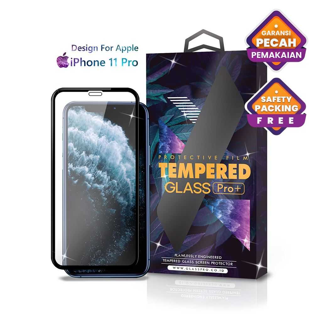 Jual Tempered Glass iPhone 11 Pro Full Cover Black - Premium