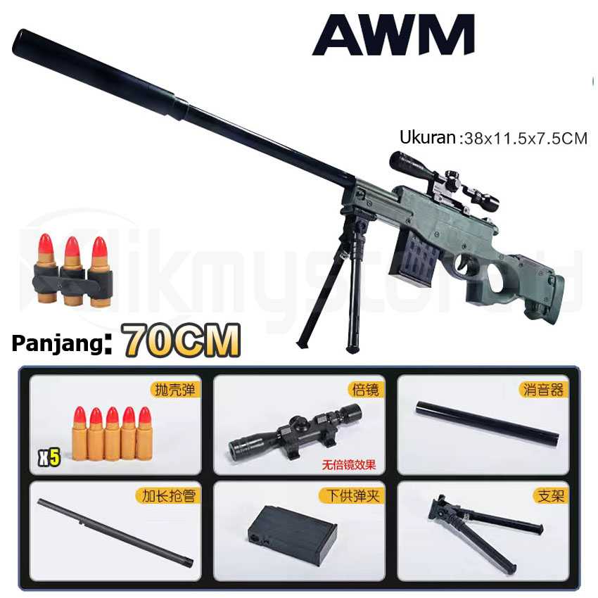 Jual AWM Pistol Sniper Mainan Senapan Rifle Shell Ejecting Soft