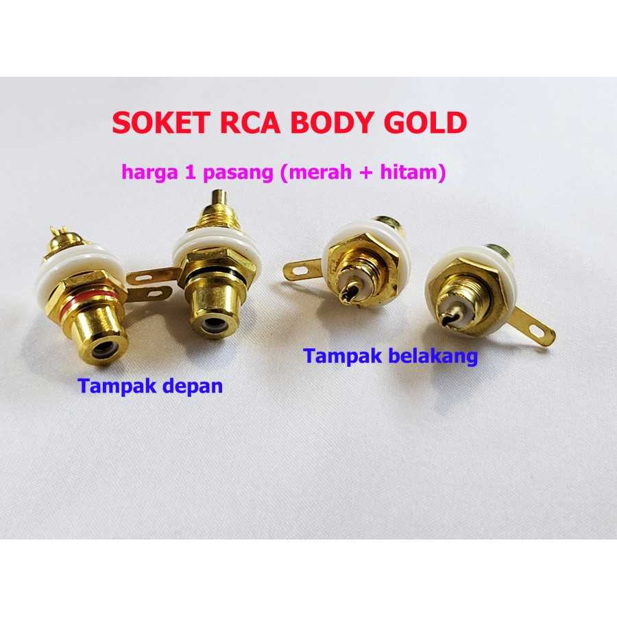 Jual SOKET RCA female BODY Chassis GOLD 1pasang konektor rca