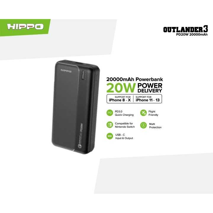 Jual Hippo Outlander 3 Powerbank 20000mAh PD 20W - Hippo | Jakmall.com
