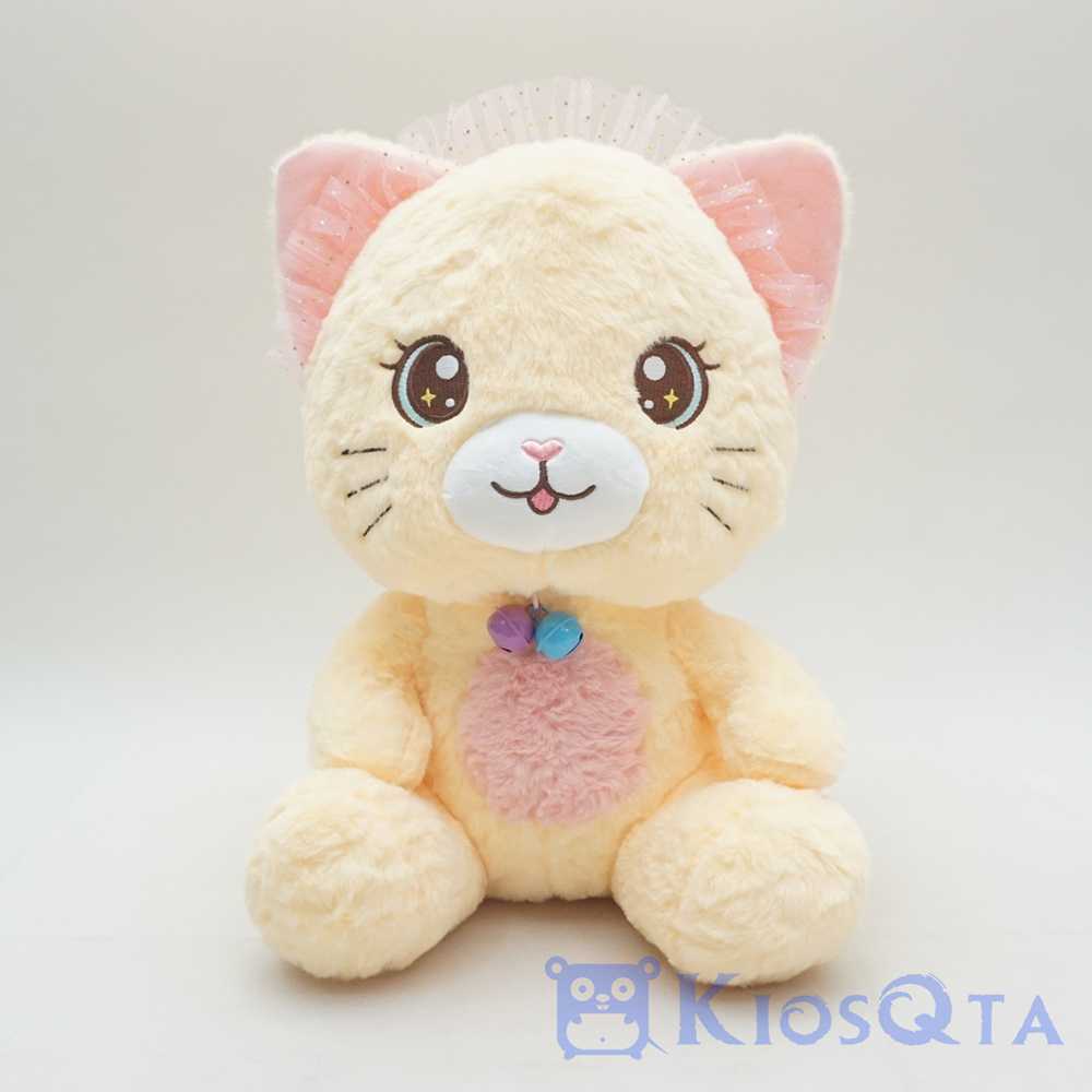 Jual boneka kucing lucu duduk sitting cat lonceng renda kuning