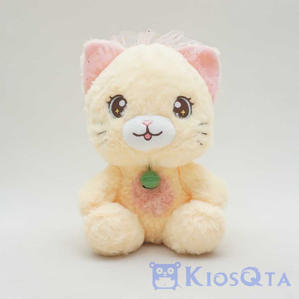 Jual boneka kucing lucu duduk sitting cat lonceng renda kuning