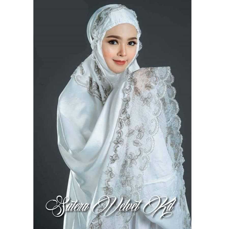 Jual Mukena sutra Velvet bahan adem, Mukena Putih terlaris