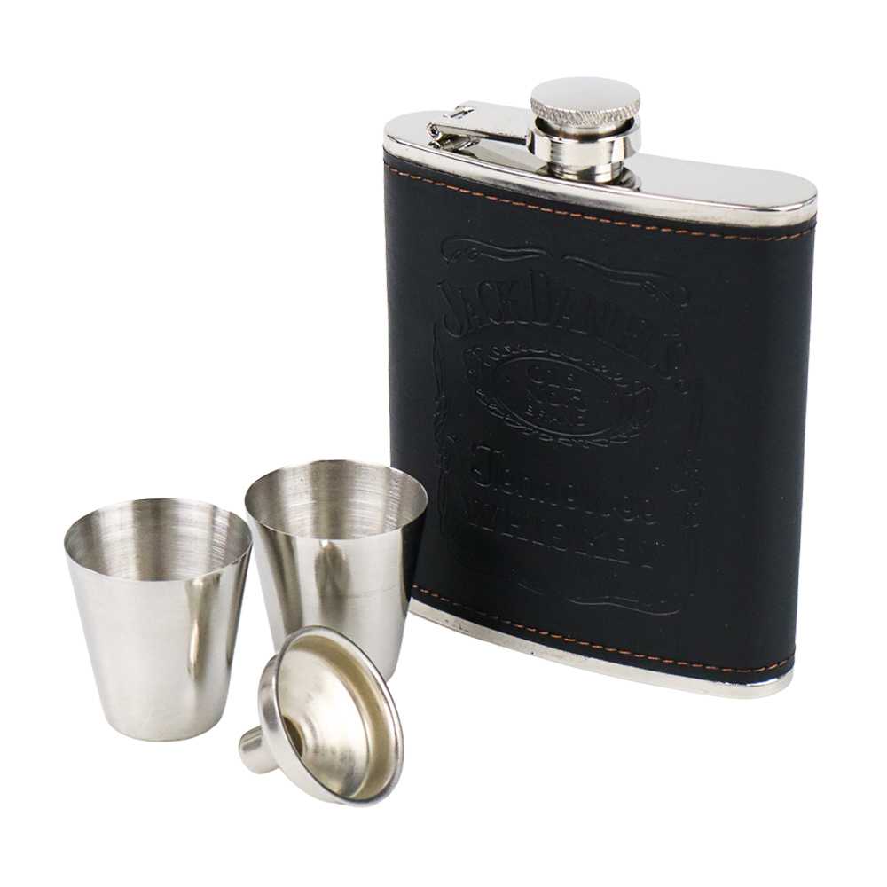 Jual One Two Cups Botol Bir Hip Flask Stainless Leather 7Oz with