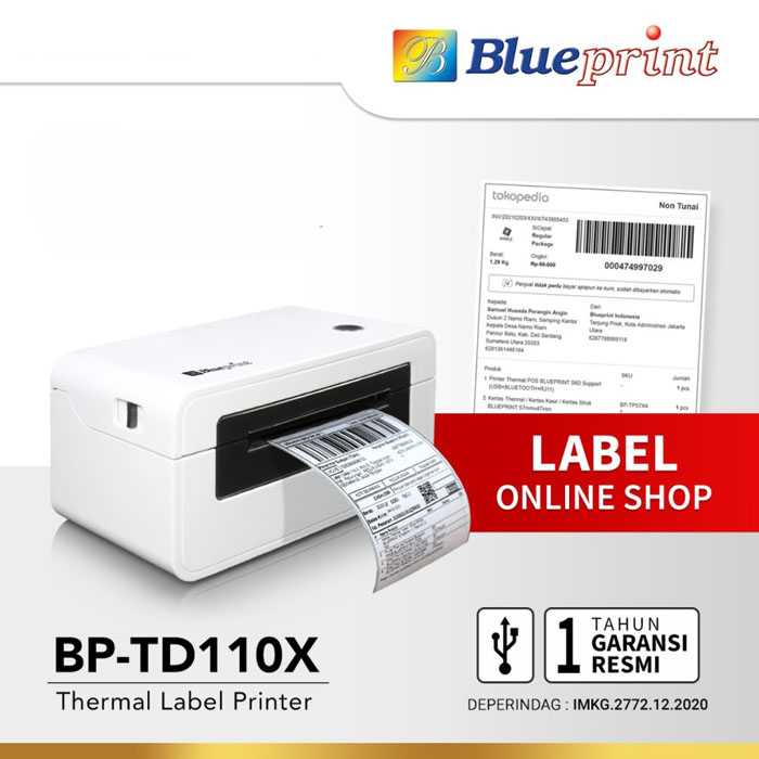 Jual Blueprint BP-TD110X Printer Thermal Barcode Label Resi A6
