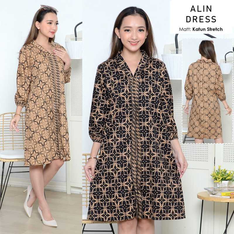 Jual Alin Dress Batik Lengan Panjang Jumbo Tunik Batik Modern