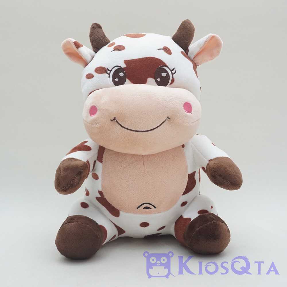 Jual boneka sapi lucu cute sitting cow senyum coklat putih large