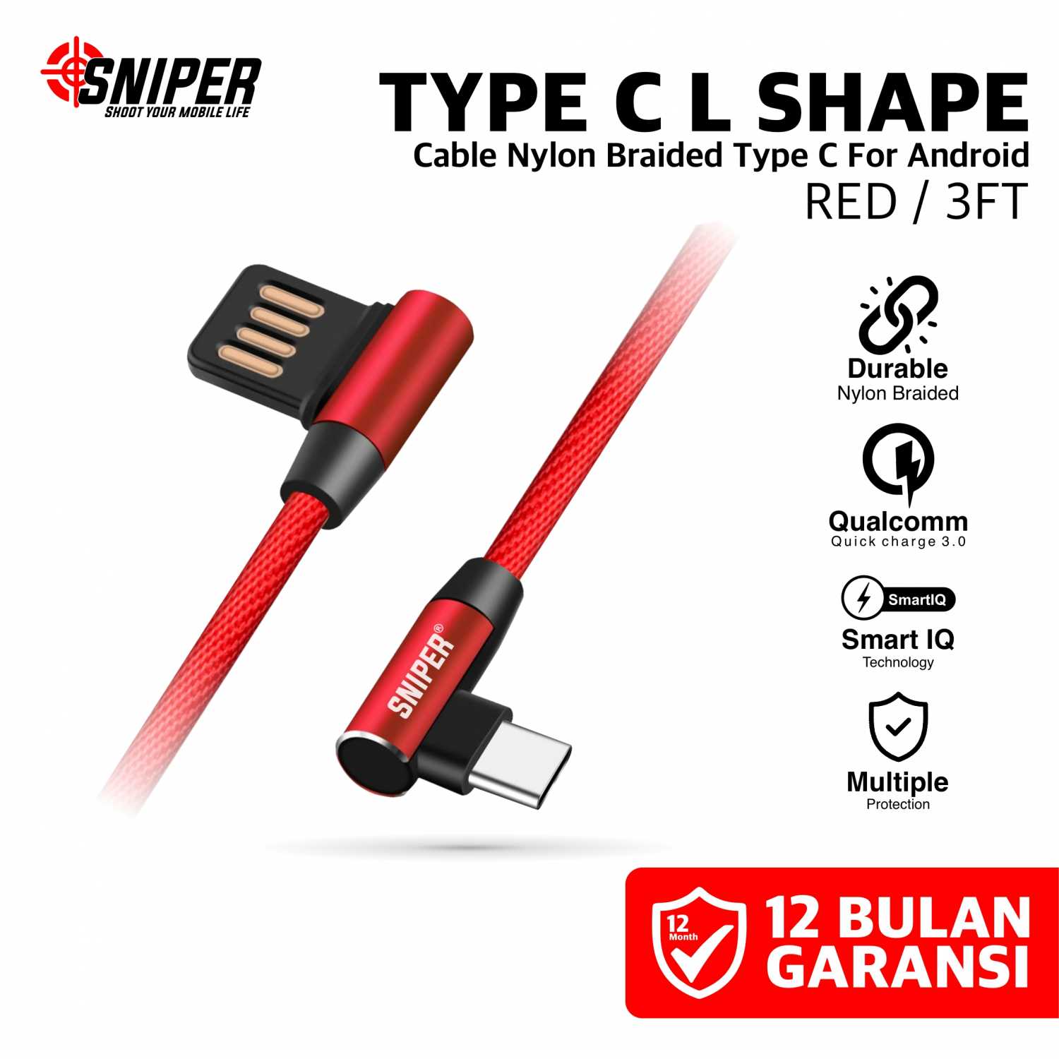 Jual Sniper Cable Gaming L Shape Type C 3ft | Jakmall.com