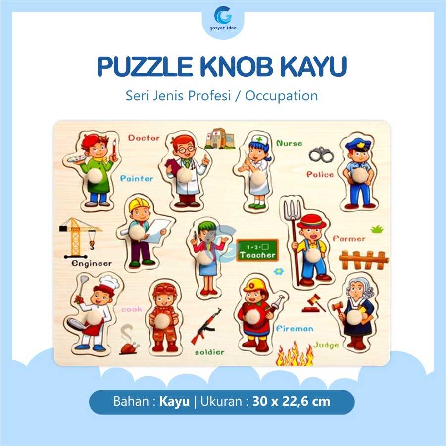 Jual MAINAN EDUKASI PUZZLE KNOB KAYU PIN PROFESI PEKERJAAN