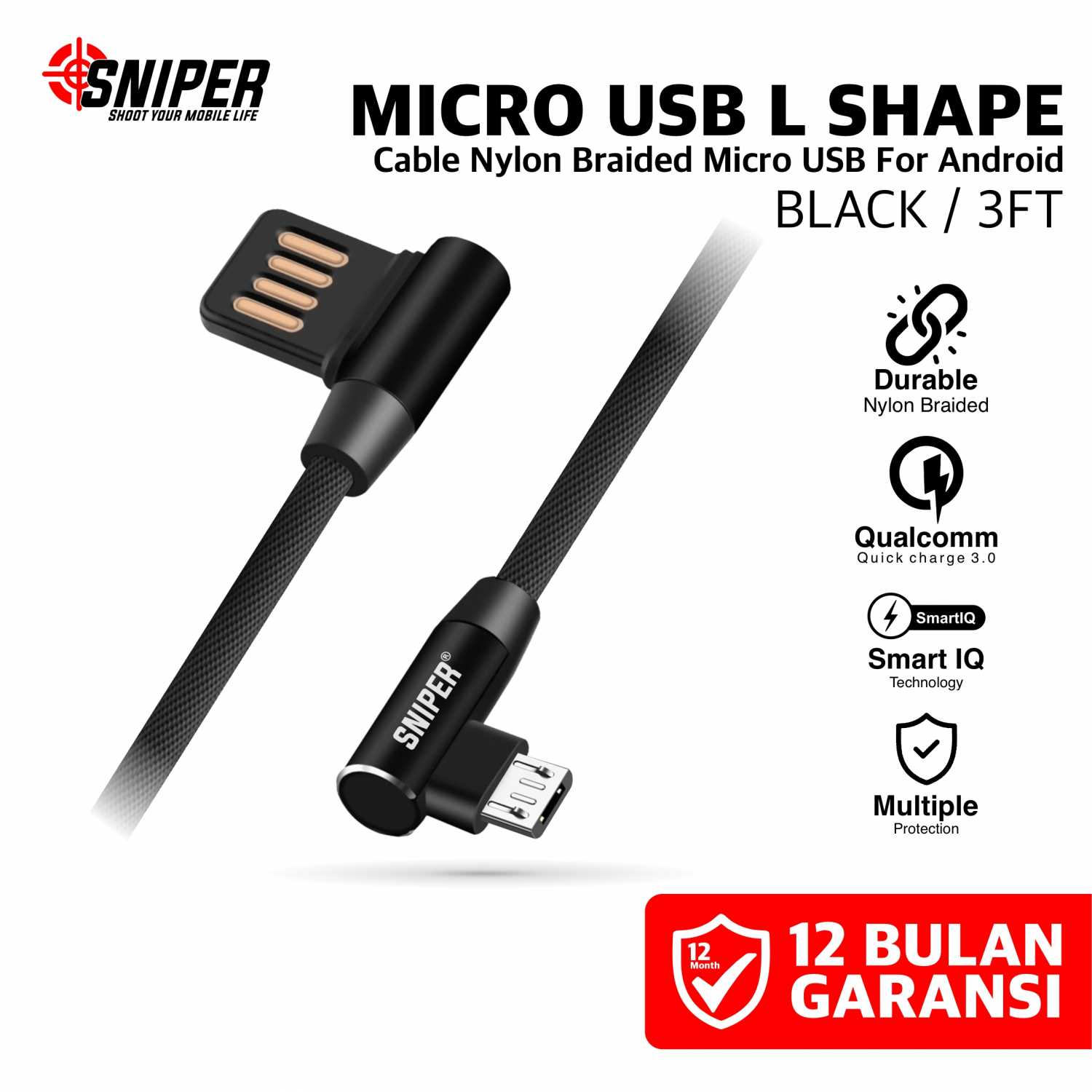 Jual Sniper Cable Gaming L Shape Micro USB 3ft /0.9m | Jakmall.com