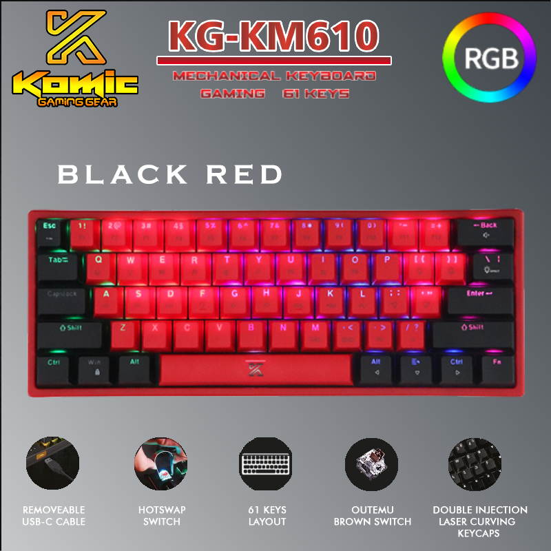 Jual Komic Mechanical Hotswap Gaming Keyboard 60% / 61 Keys RGB