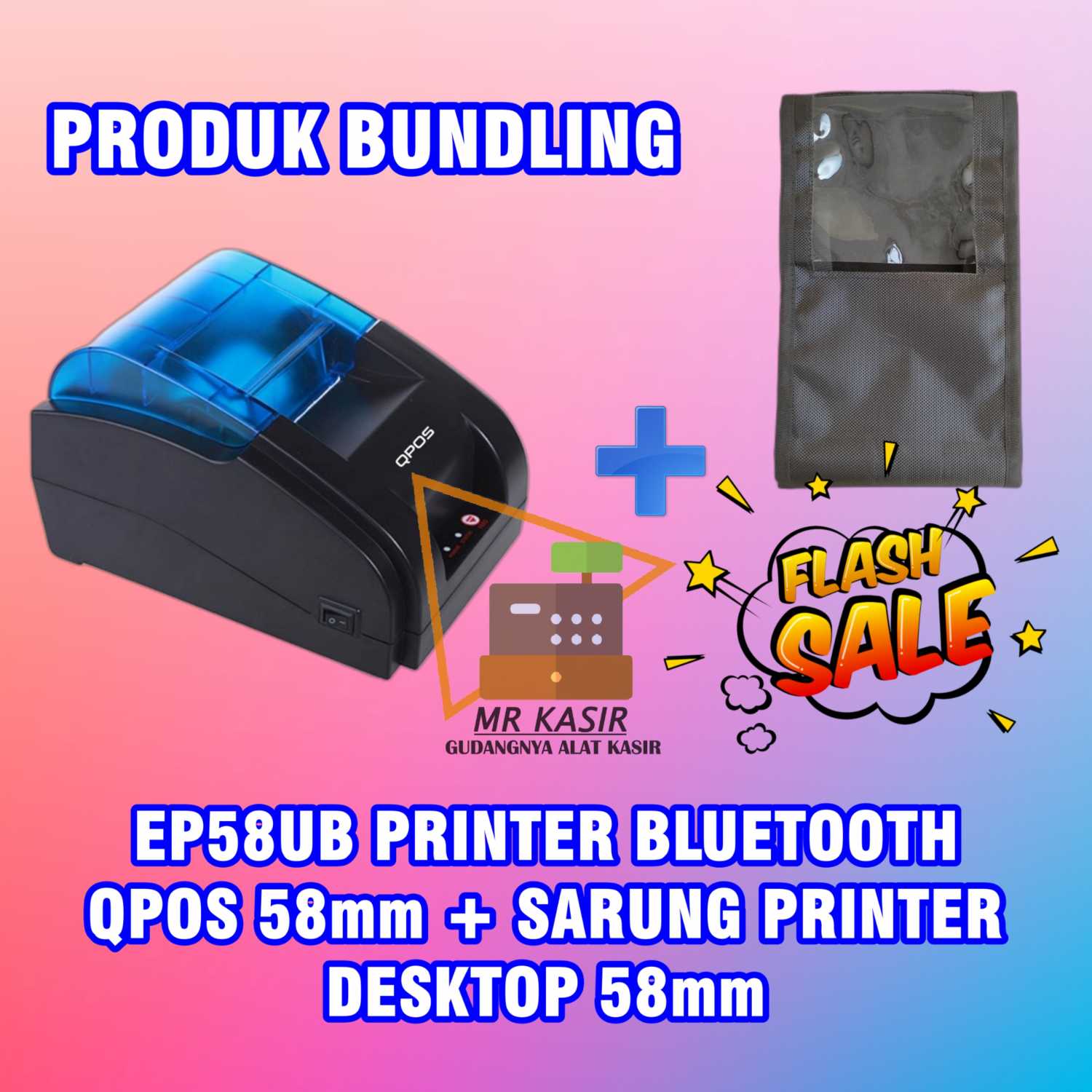 Jual EP58UB PRINTER BLUETOOTH QPOS 58mm + SARUNG PRINTER DESKTOP