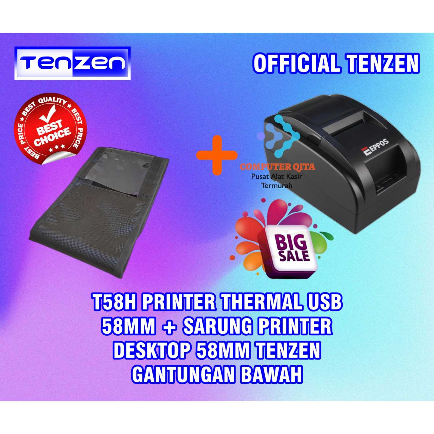 Jual PRINTER KASIR THERMAL USB T58H 58mm + SARUNG PRINTER