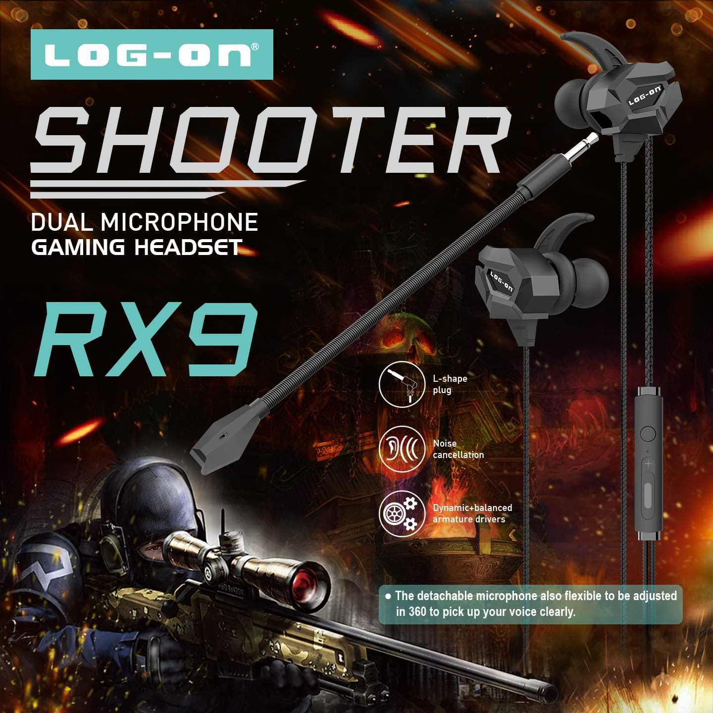 Jual LOG ON HEADSET GAMING DUAL MICROPHONE LO-RX9 SHOOTER