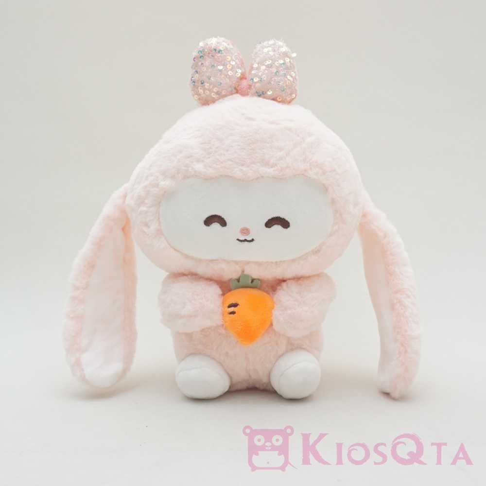 Jual boneka kelinci pink lucu pita glitter bawa wortel orange